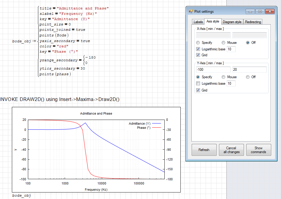 Admittance [Bode plot] - SMath